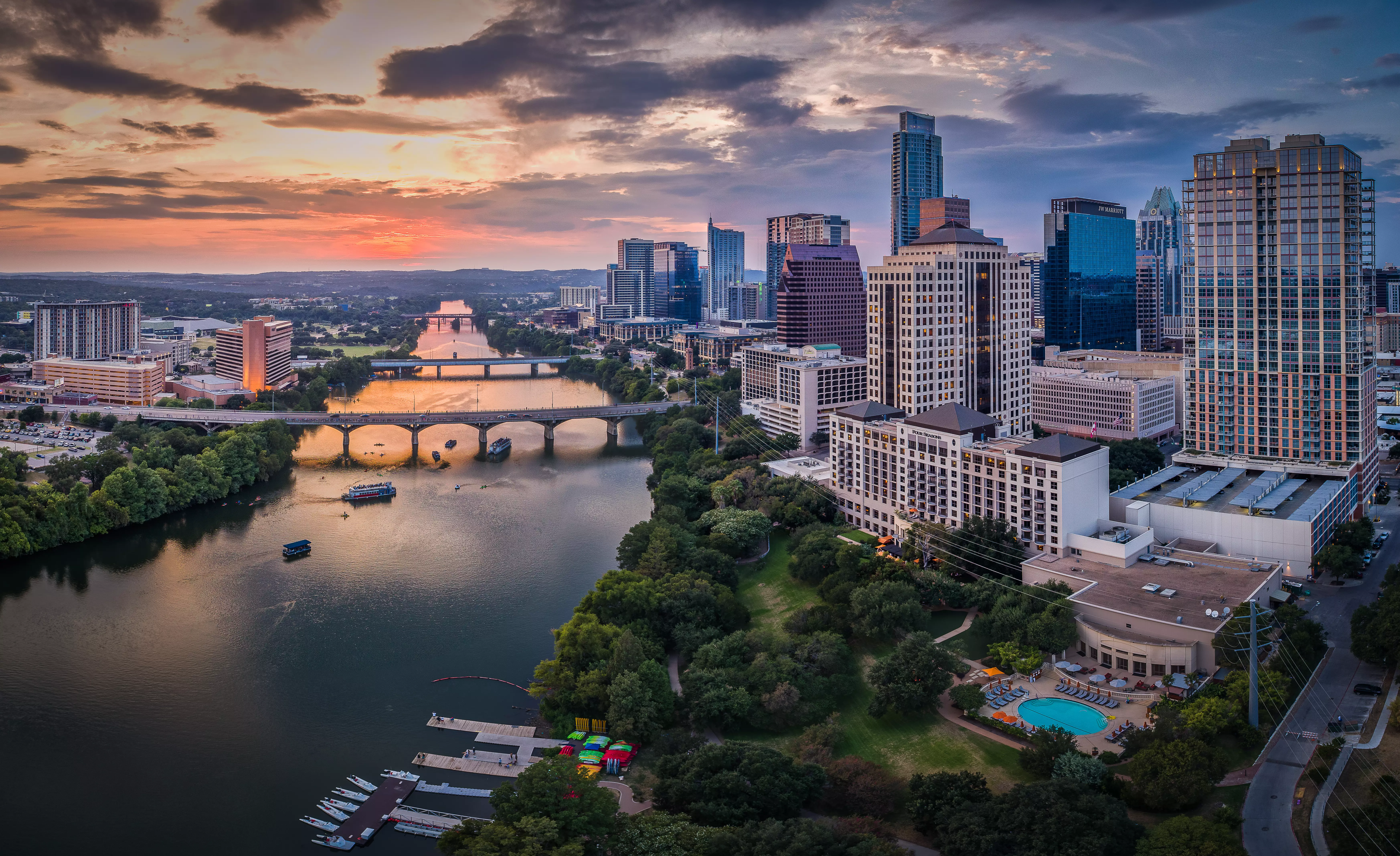Downtown Austin, Texas při západu slunce