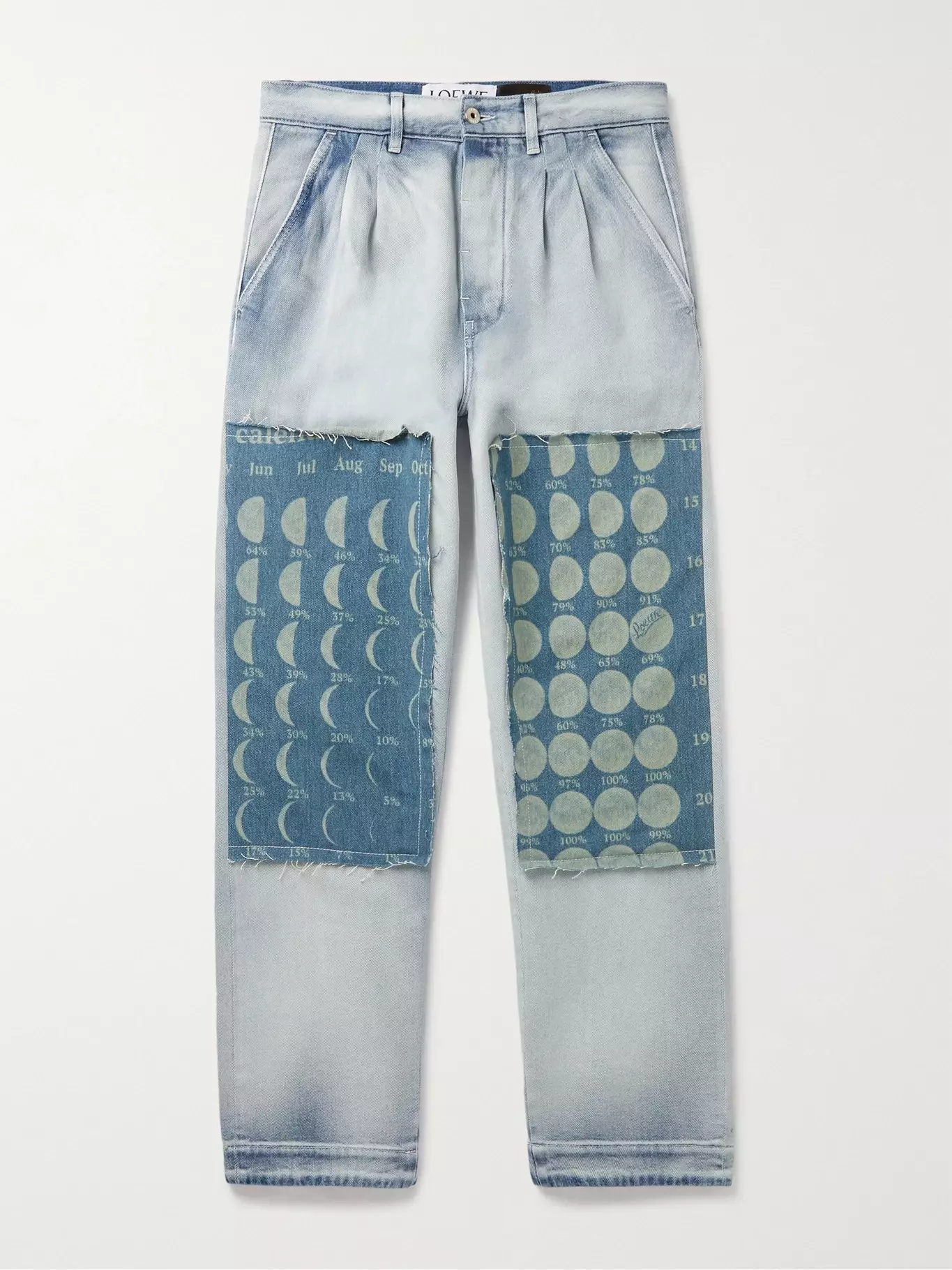 Loewe + Paula's Ibiza Pleated Patchwork Denim Jeans, dhizaini jeans yevarume