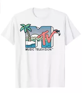 تي شيرت MTV Beach Island Flamingo Logo Vintage Graphic