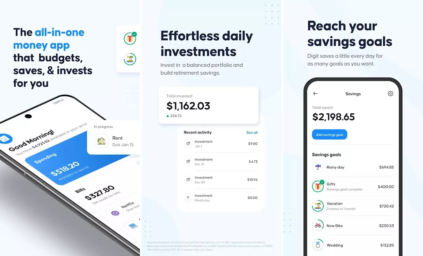 Digit yatırım uygulamasının ekran görüntüleri