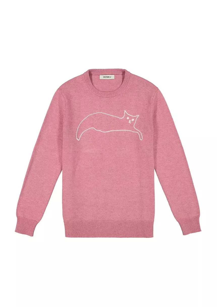 Victor-Li-Embroidered-Cat-Crewneck-Sweater