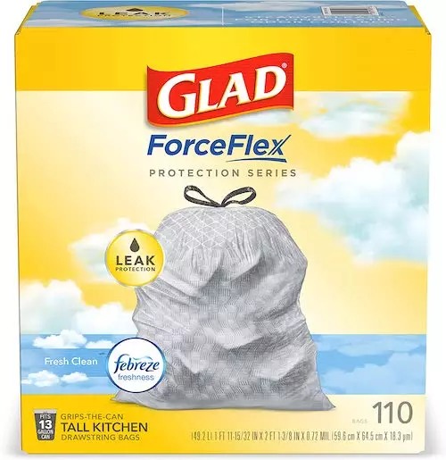Glad ForceFlex Protection Series 키가 큰 주방 쓰레기 봉투, 페브리즈로 신선하게 청소