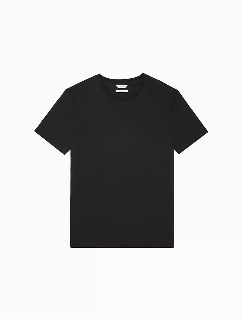 T-shirt nera con logo tono su tono, girocollo, vestibilità regolare, Calvin Klein
