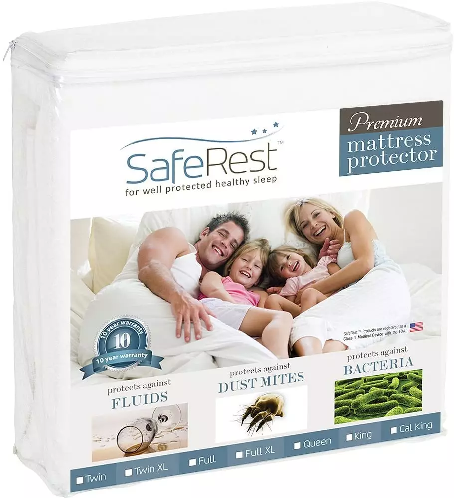 SafeRest-Tamaño completo-Premium-Hipoalergénico-Impermeable-Protector-colchón-Libre de vinilo