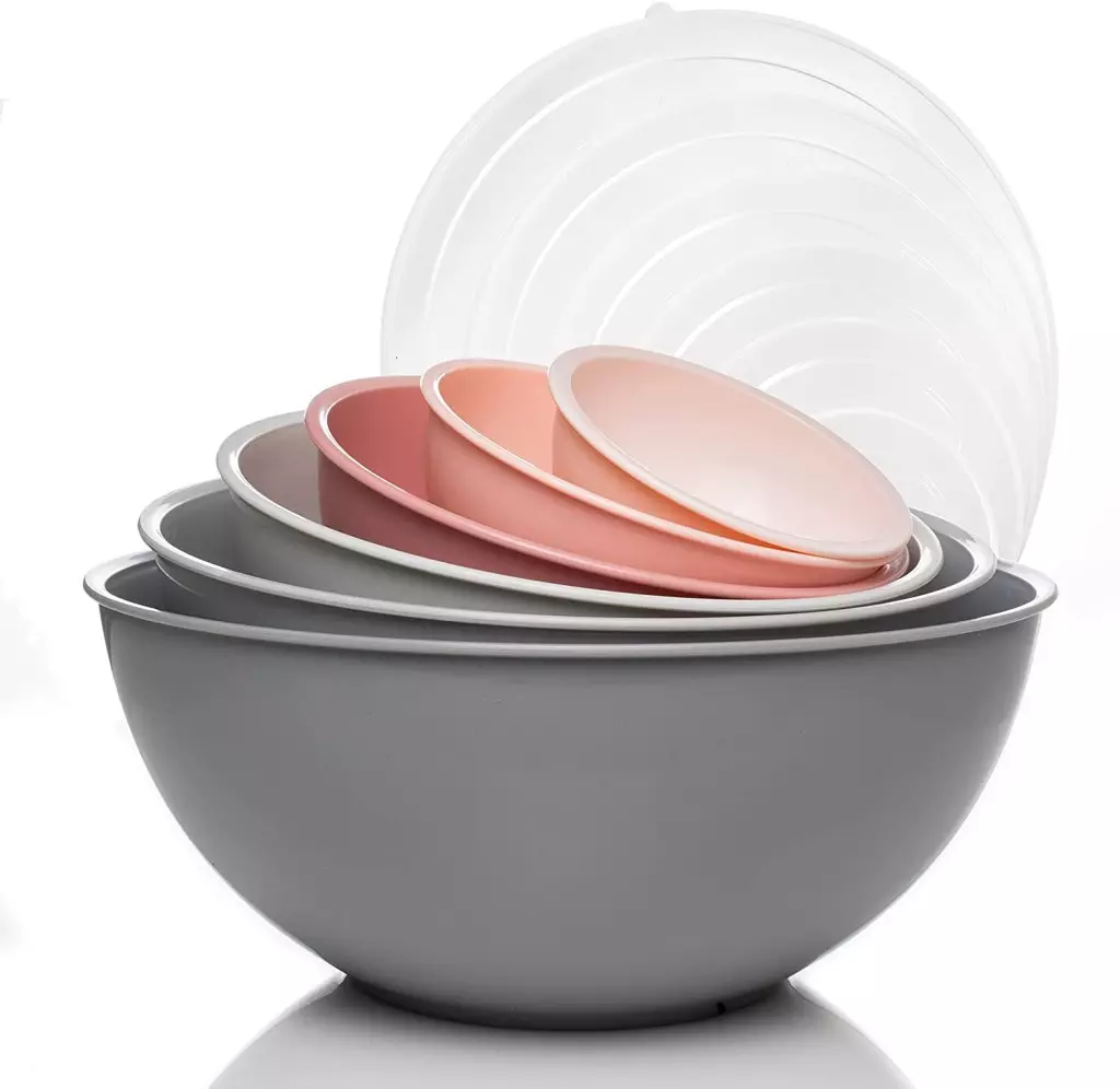 Cook With Color 12 Piece Plastic Nesting Bowls Set include 6 Prep Bowls and 6 Lids, Microwave Safe Mixing Bowl Set