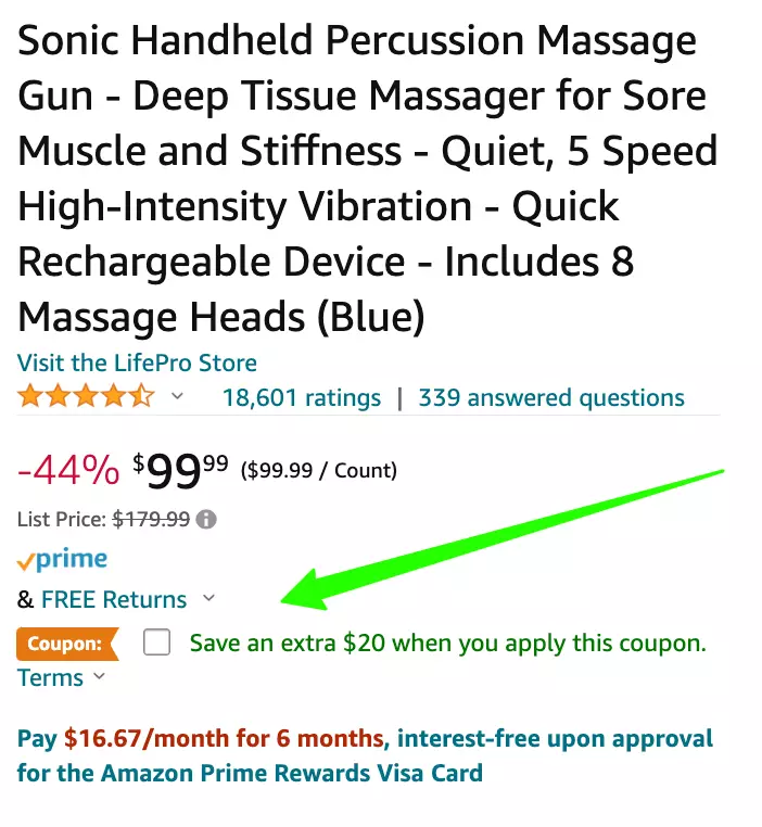 coupon per pistola da massaggio sonic lifepro su amazon
