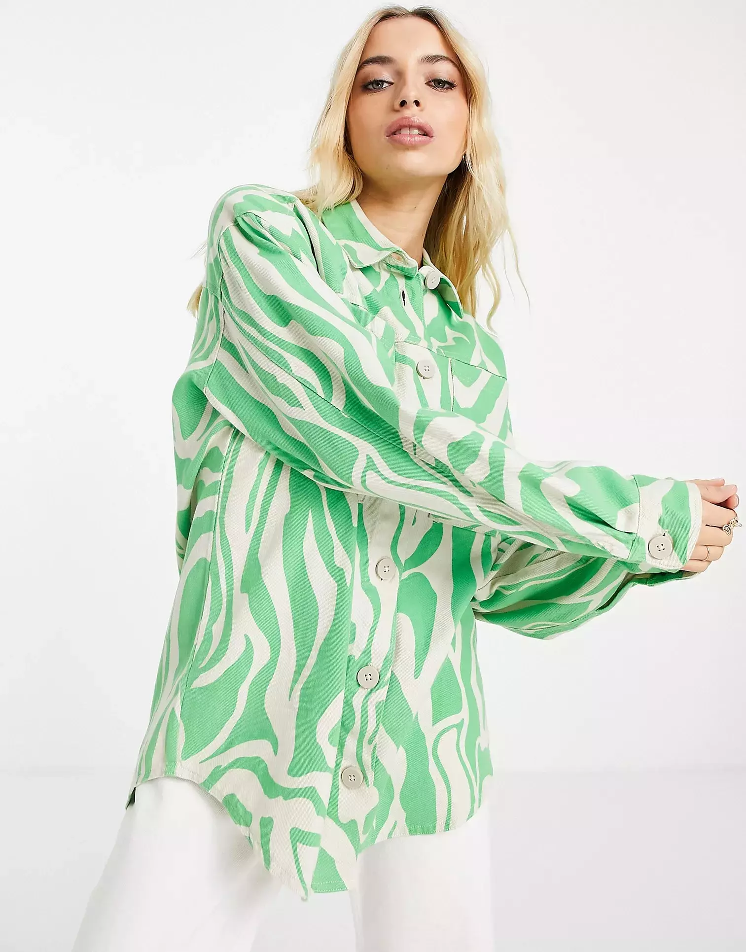 Monki Cotton Twill Swirl Print Shirt