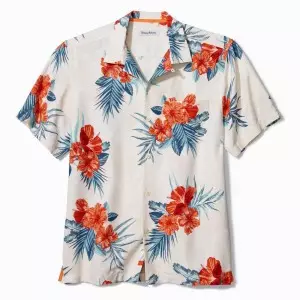Tommy Bahama Hilo Hibiscus цэцгийн богино ханцуйтай торгон товчтой цамц