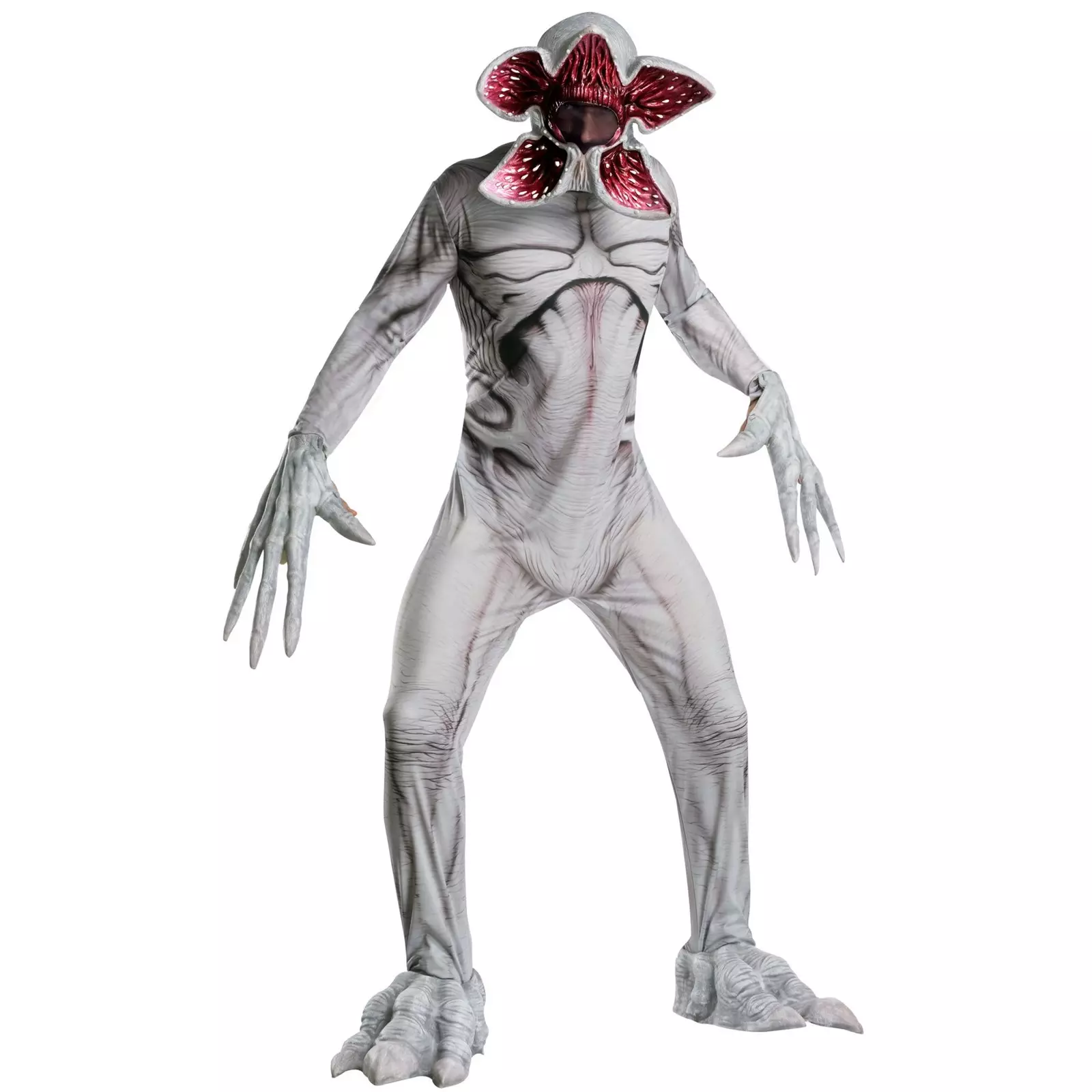 seorang pria mengenakan demogrogon dari kostum halloween benda asing dengan latar belakang putih