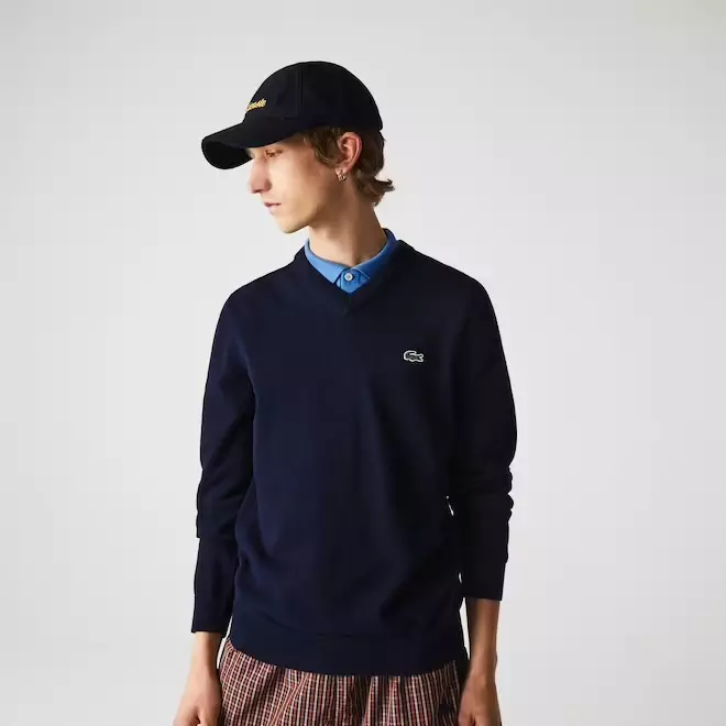 Lacoste V 领有机棉毛衣