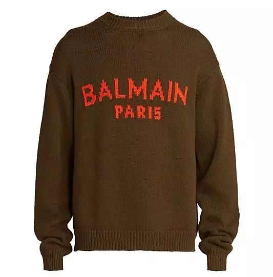 Balmain-لوګو-چاپ-Merino-Wool-سویټر