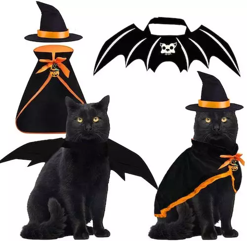 Byhoo 2-i-1 Bat Wings/ Trollkarl Halloween-kostym för katter