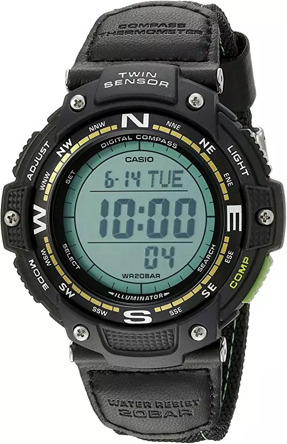 Jam tangan Casio Pria SGW-100B-3A2CF Digital Quartz, jam tangan kompas