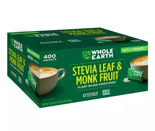Butun yer Stevia va Monk Fruit o'simlik asosidagi tatlandırıcı, 400 paket