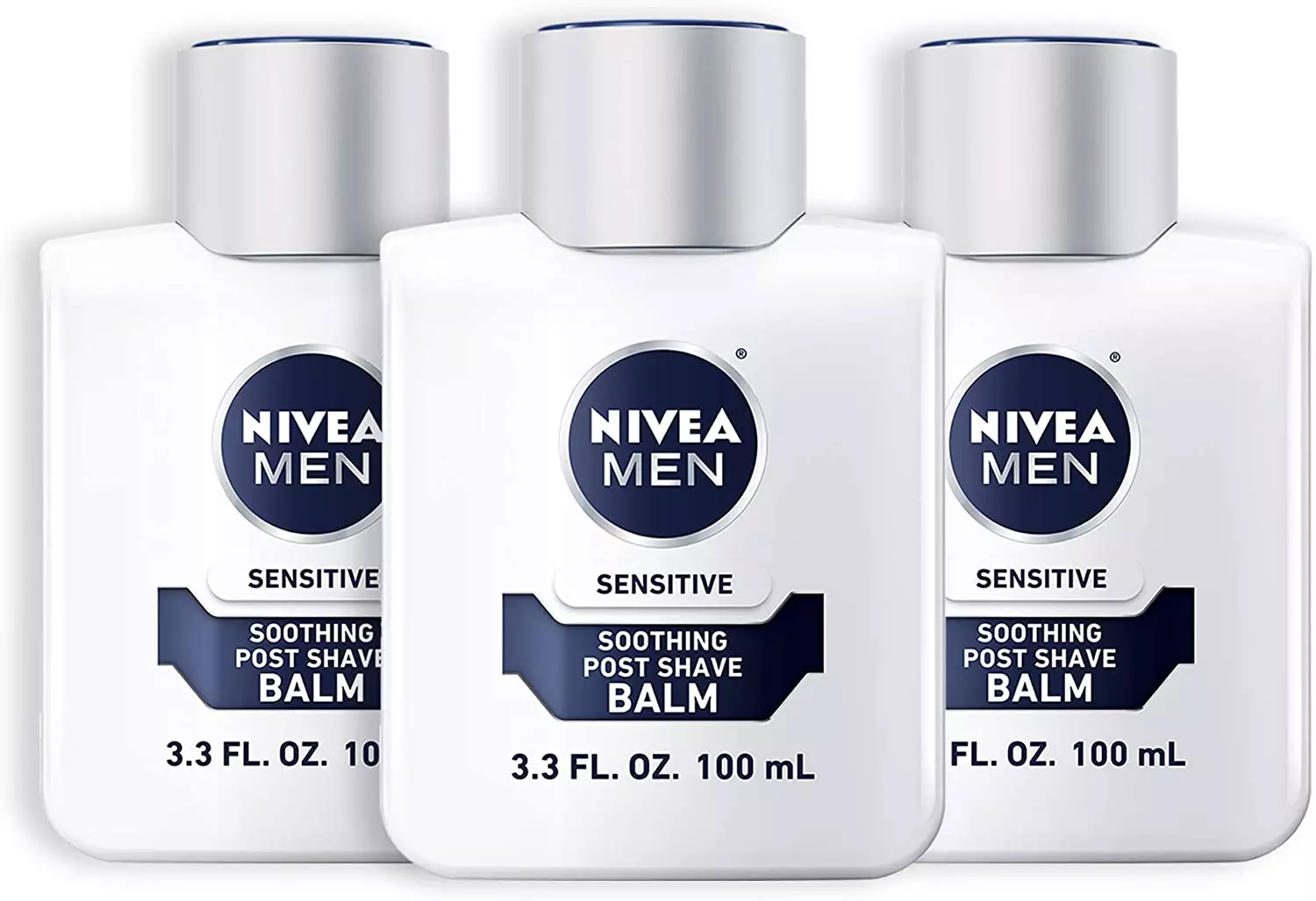 Kolme pulloa Nivea Men's Sensitive Post Shave Balmia