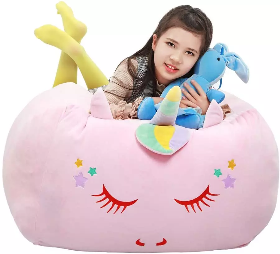 Yoweenton Unicorn Stuffed Animal Toy Storage Kids Bean Bag Chair