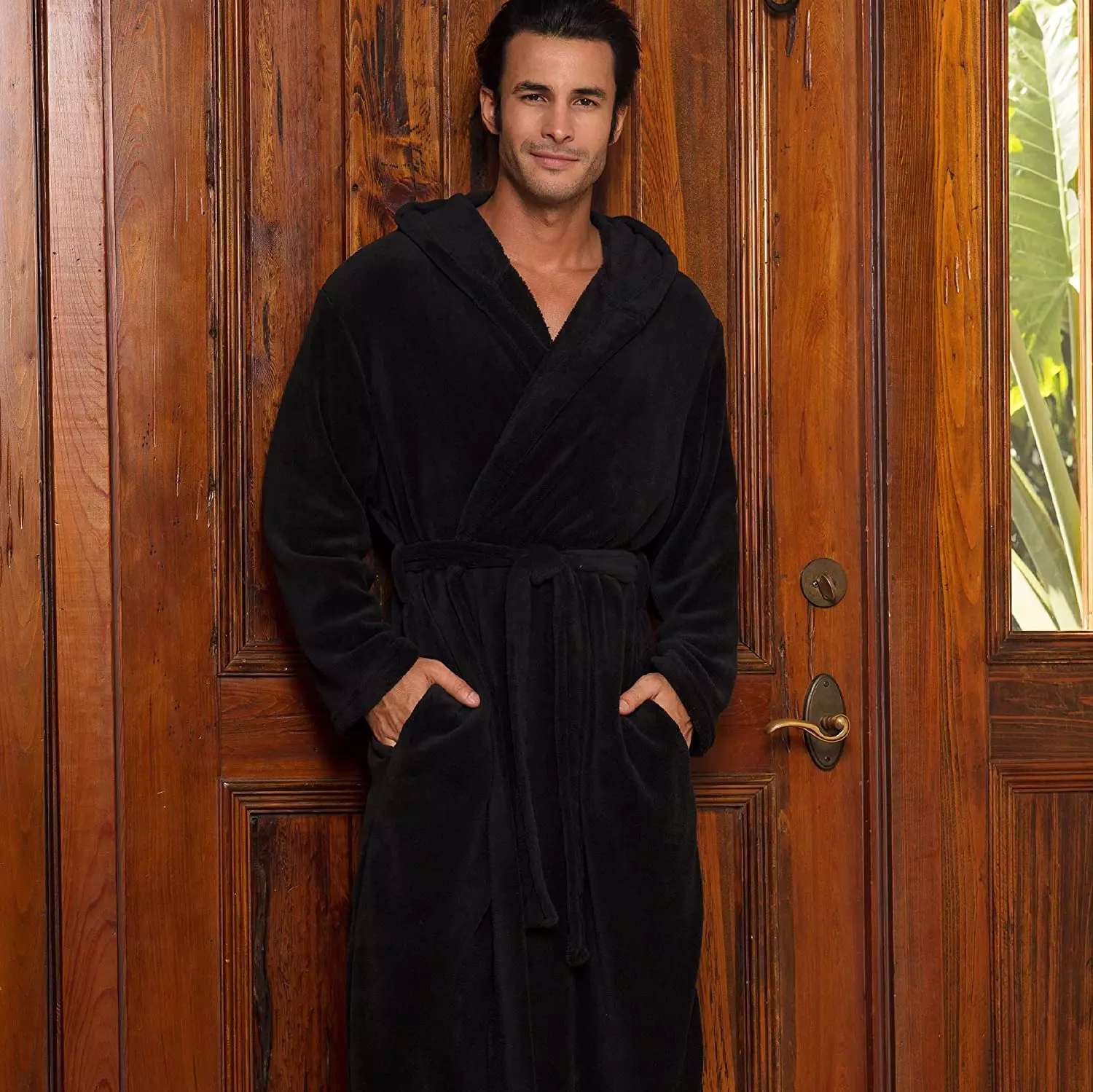 Alexander Del Rossa Männer waarm Fleece Robe mat Hood