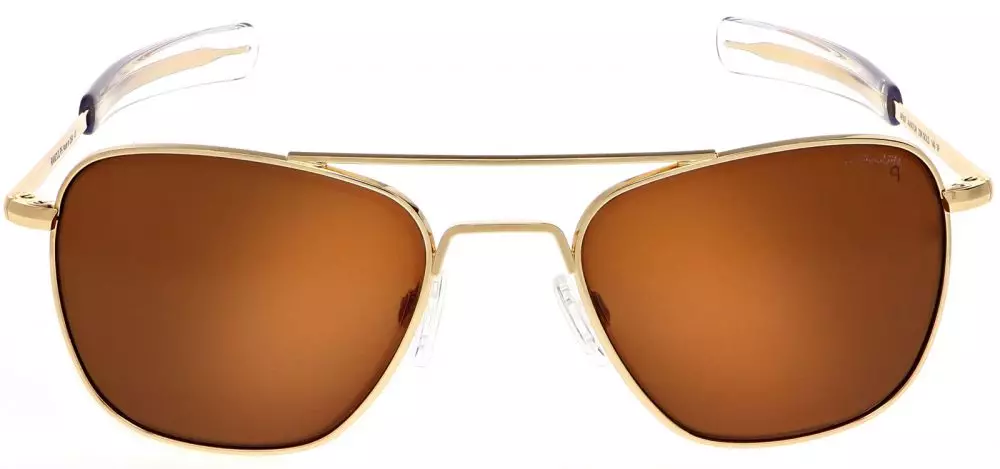 Randolph Engineering Pilotenbrille mit goldenem Rahmen und hellbraunen polarisierten Gläsern, die beste Pilotenbrille