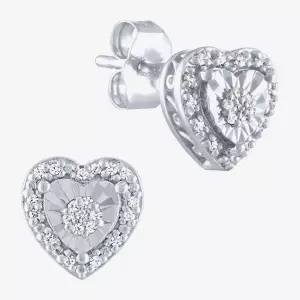 Aretes de corazón de plata de ley con diamantes genuinos de 8,1 mm