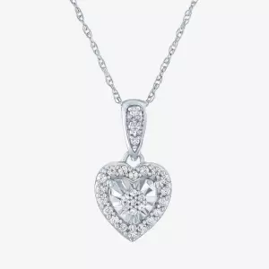Babaye nga 1/10 CT. T.W. Tinuod nga White Diamond Sterling Silver Heart Pendant Necklace