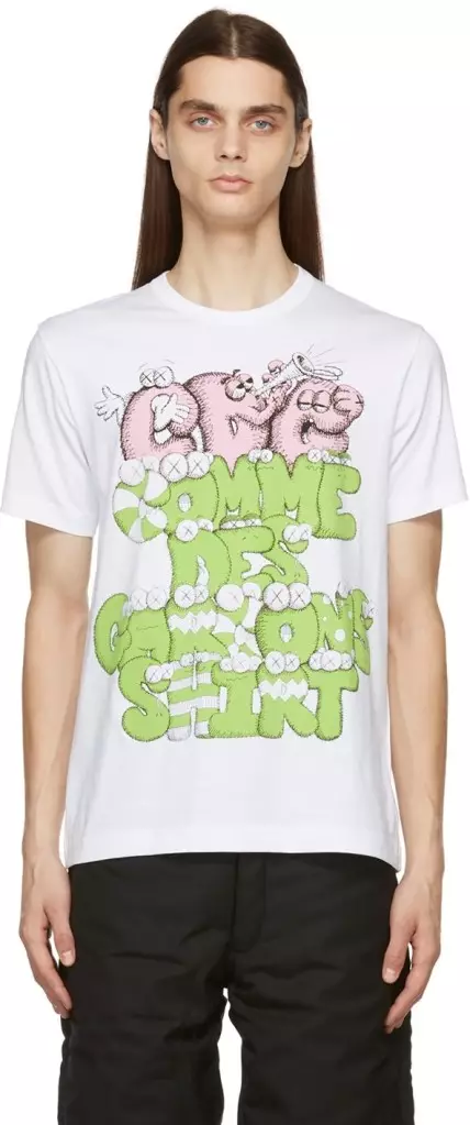 Kaos COMME DES GARÇONS Edisi Putih KAWS Logo T-Shirt