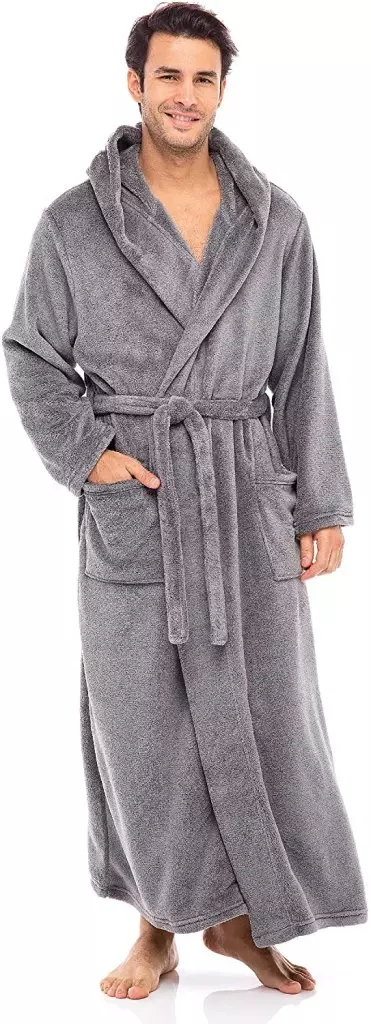 Alexander Del Rossa Warm Fleece Robe foar manlju mei kap