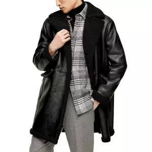 Topman Doble nga Breasted Faux Leather & Faux Shearling Coat