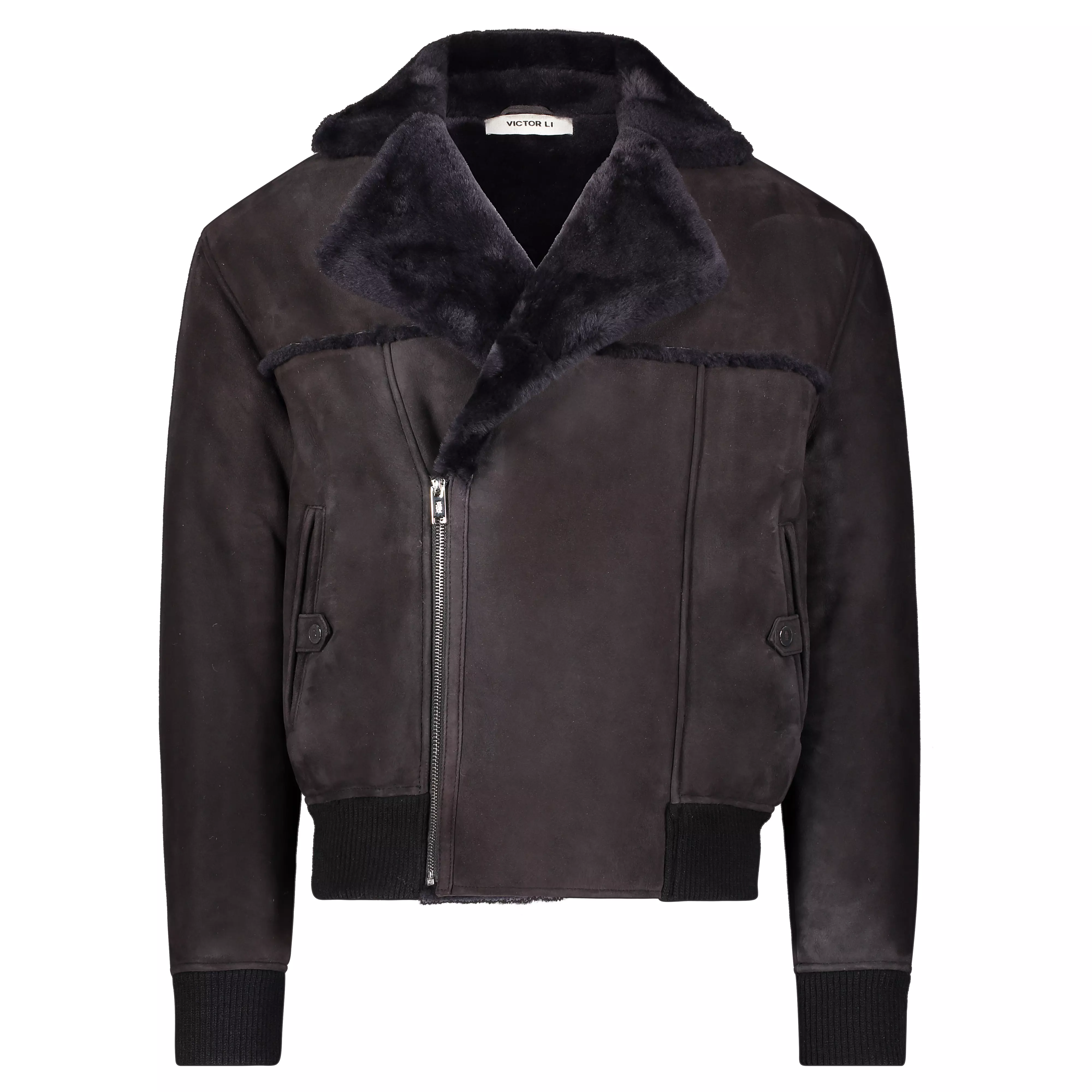 Куртка Victor Li Shearling Flight Jacket в цвете Midnight