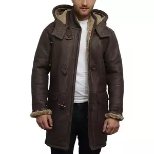 шилдэг хялгас - Brandslock Shearling Sheepskin Leather Warm Duffle Coat