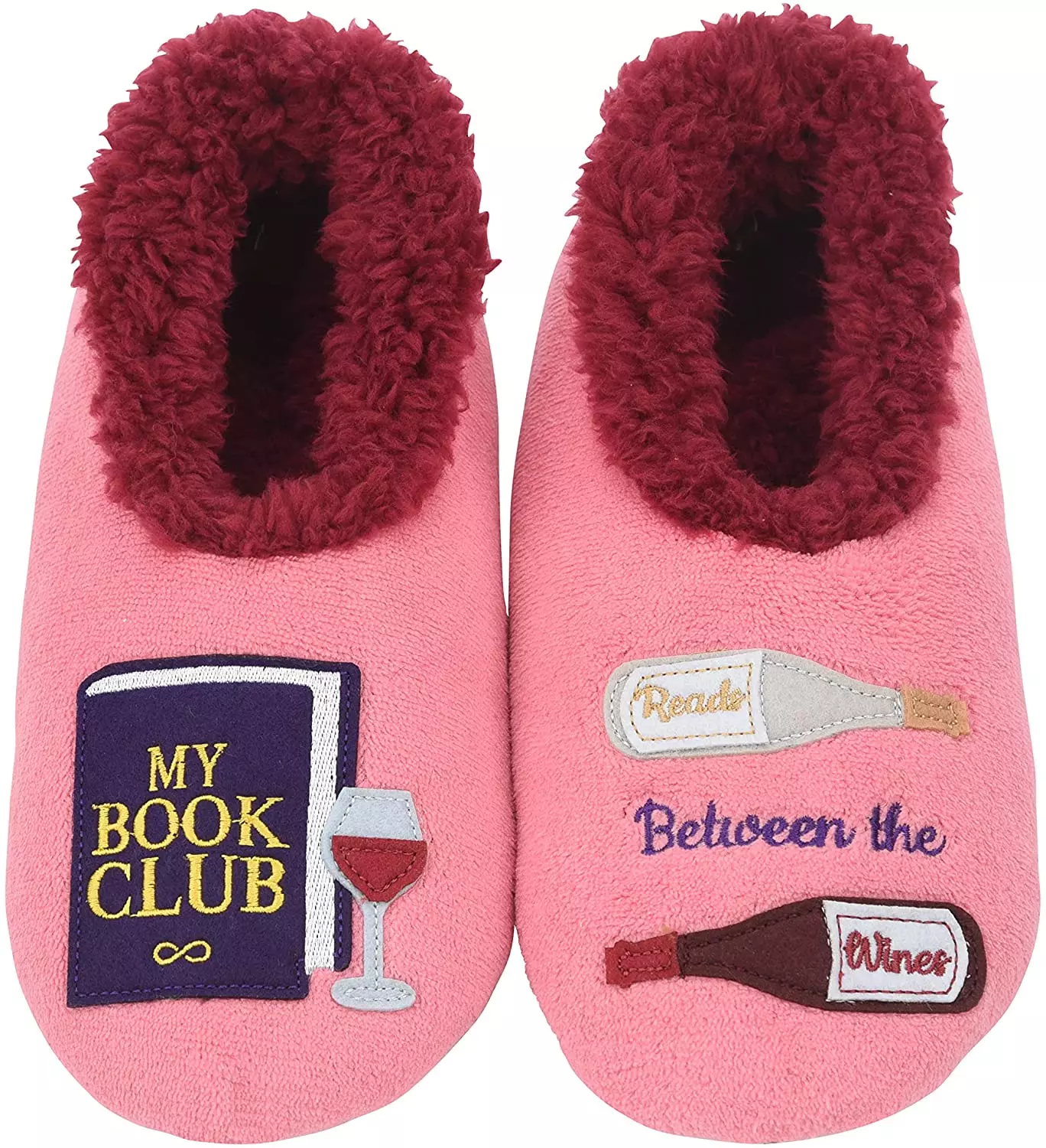 calzini pantofola rosa con toppe del club del libro, i migliori regali per gli amanti dei libri