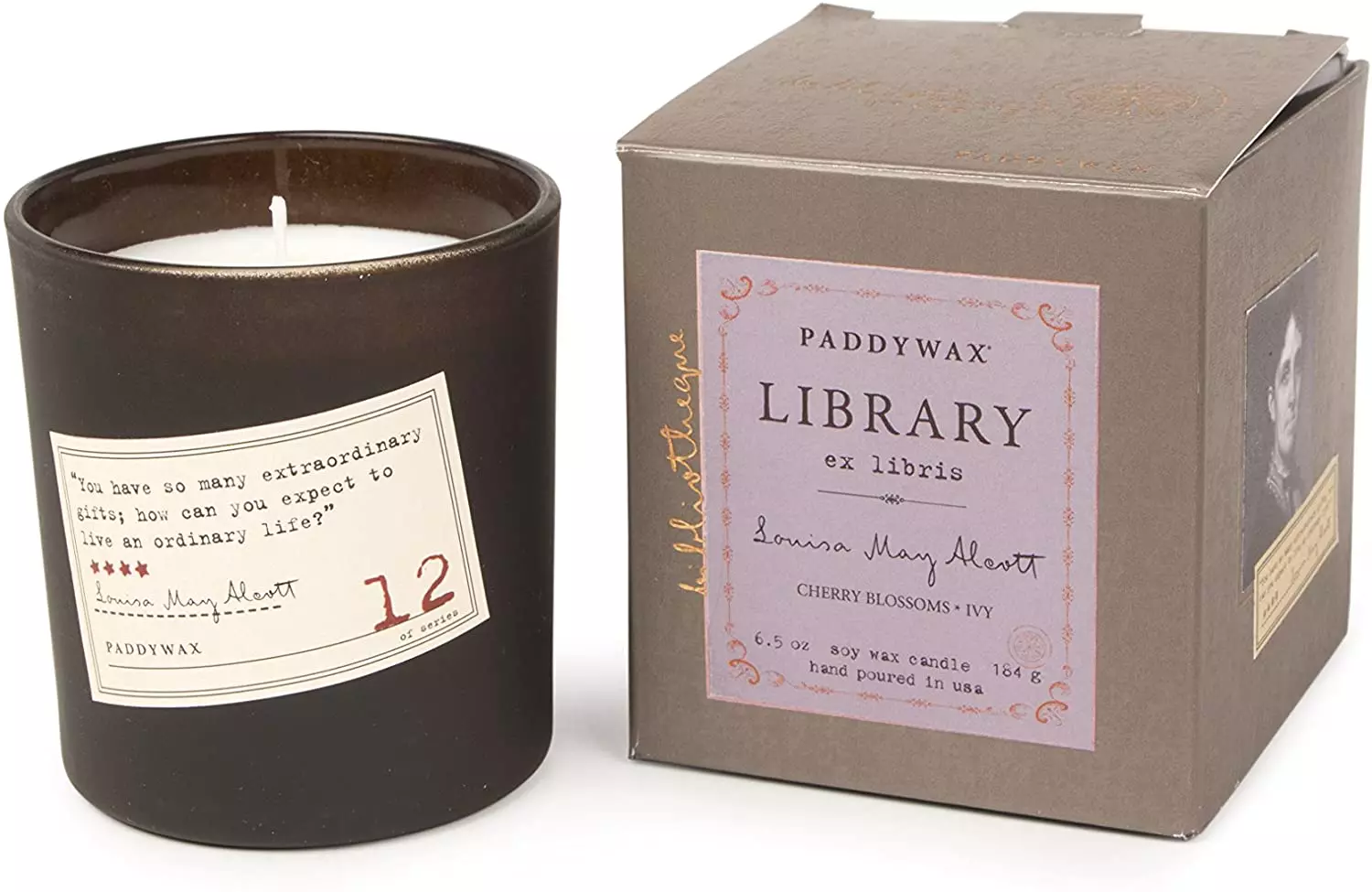 paddywax bibliotekos kolekcija Louisa May Alcott žvakė, geriausia dovana knygų mylėtojams