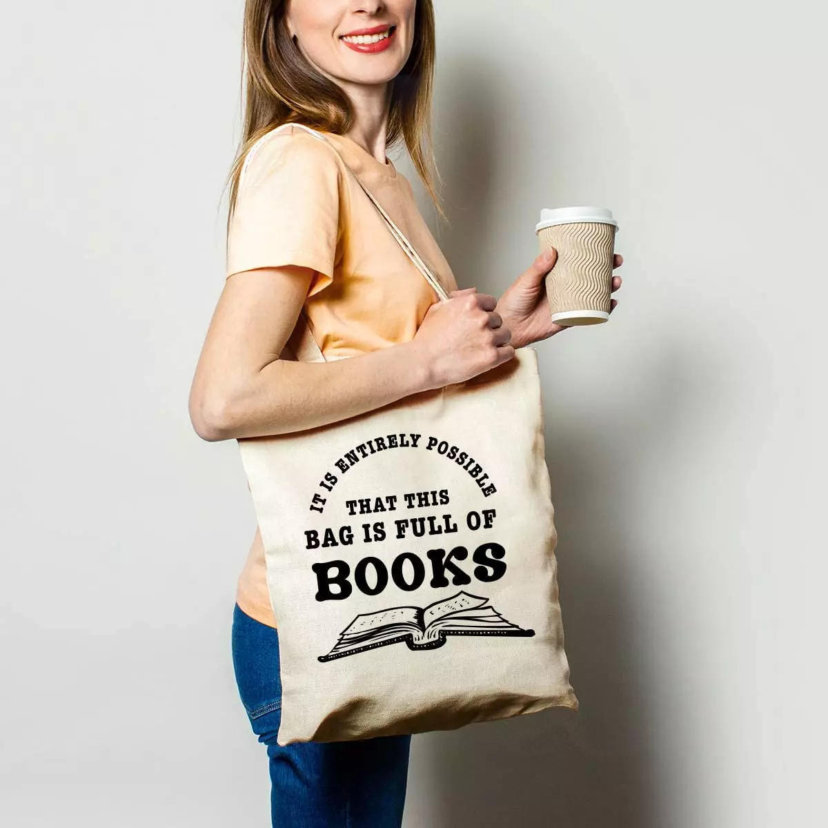 borsa in tela con stampa a tema libro in bianco e nero, i migliori regali per gli amanti dei libri