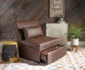 sofa tidur terbaik powell chestnut brown kulit imitasi