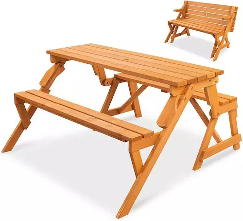 Best Choice-produkter 2-i-1 transformerande utbytbart utomhus picknickbord/trädgårdsbänk i trä