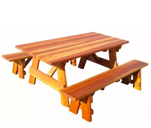 Sa gawas 1905 Super Dec 6 ft. Redwood Picnic Table nga adunay Lahi nga Bangko