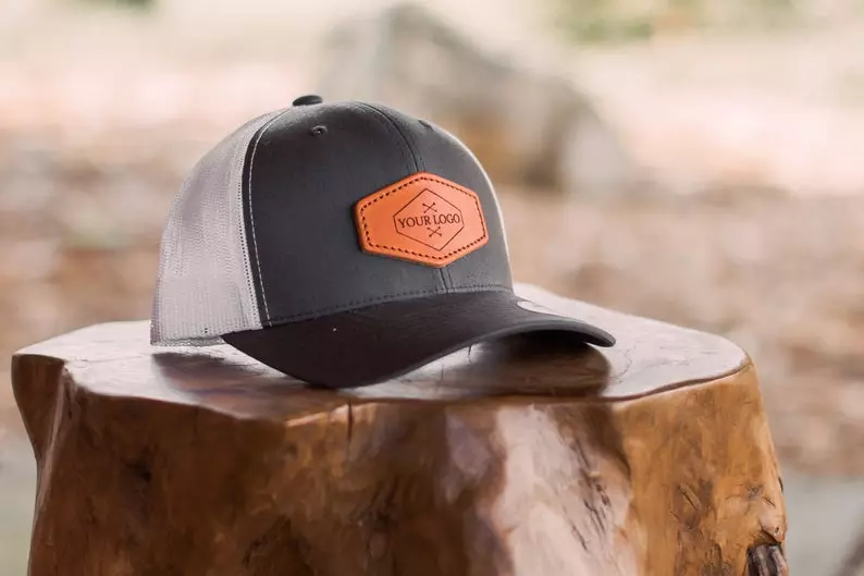 Personizable leather patch trucker hat