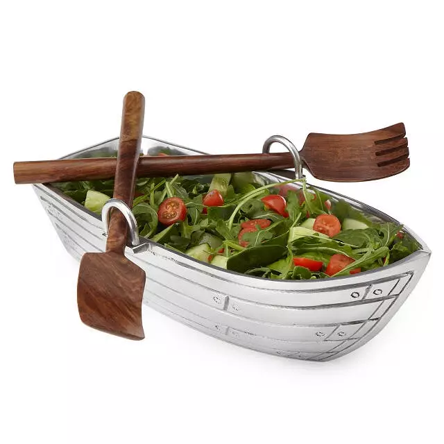 Zdjela za serviranje čamca na vesla s drvenim priborom za posluživanje