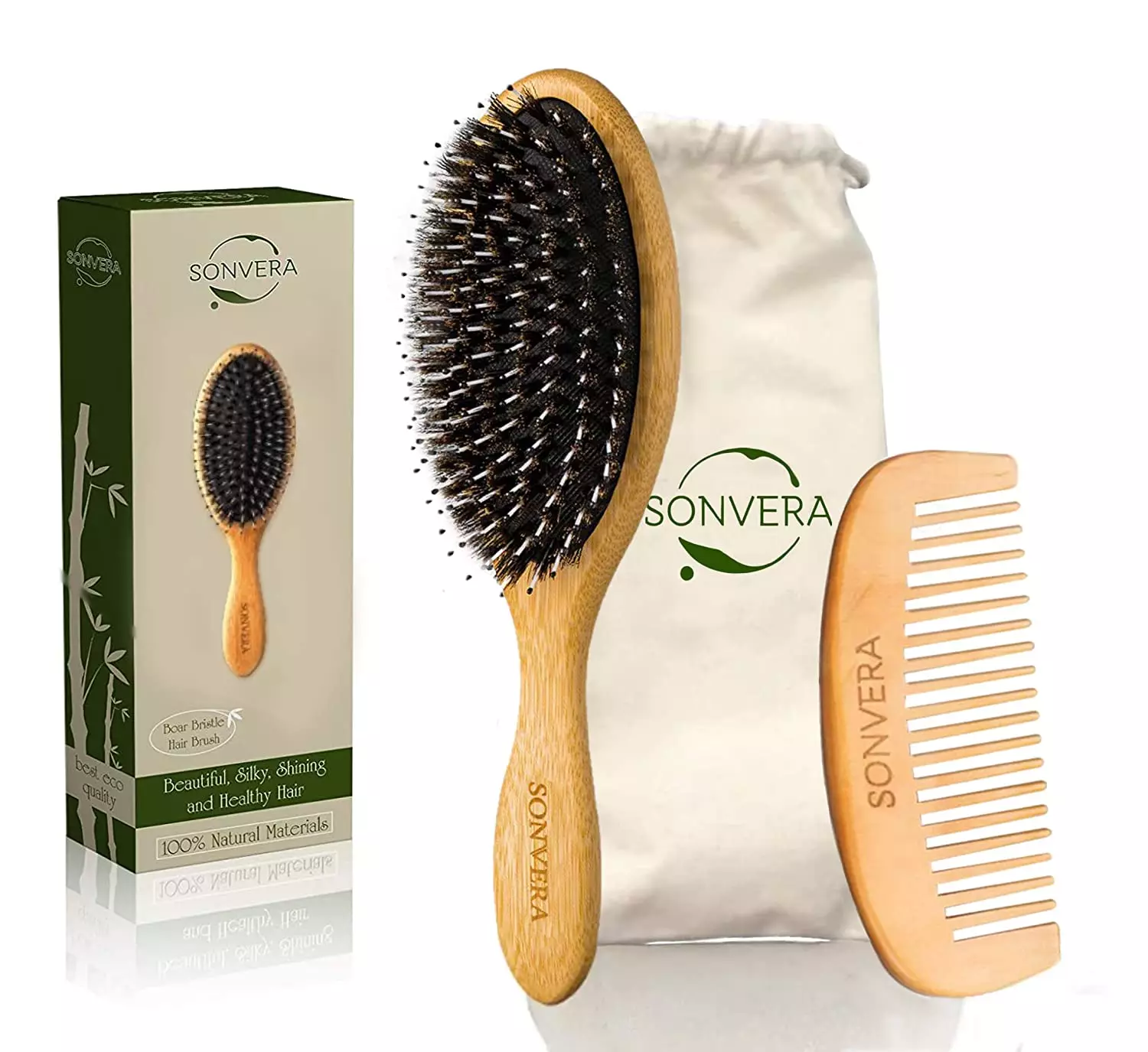 Brosse à cheveux démêlante et lissante ovale en poils de sanglier Sonvera pour homme