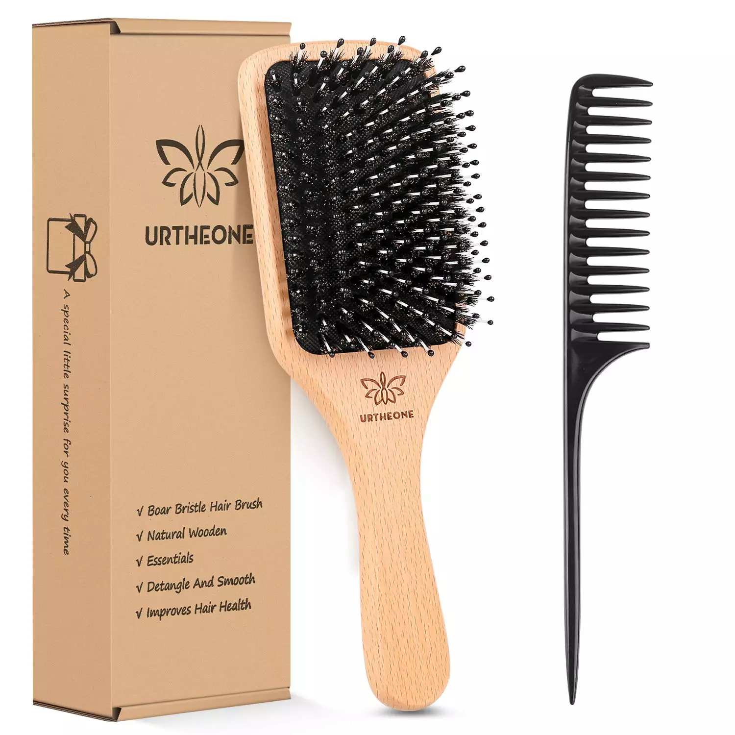 brosse à cheveux urtheone avec poils de sanglier et épingles en nylon