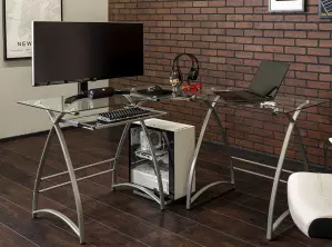 वॉकर एडिसन ग्लास एल-आकाराचे गेमिंग डेस्क