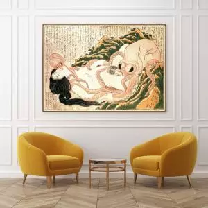 hokusai cartaz os sonhos da esposa do pescador