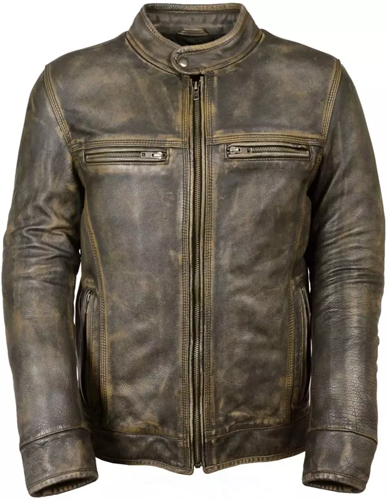 Jaqueta de moto de Milwaukee-cuir-marró desgastat