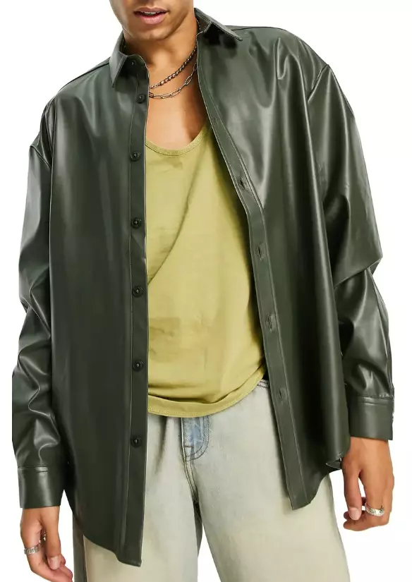 Pinakamahusay na panlalaking leather jacket na ASOS na disenyo ng oversize faux leather jacket