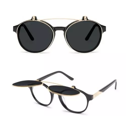 9Beş şeritli siyah asetat ve 24 ayar altın kaplama flip-up güneş gözlüğü