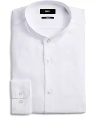 Jordi Slim Fit Stripe Band Collar Dress Shirt, bästa kraglösa skjortor