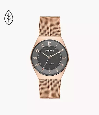 Rellotge nou SKagen-Grenen-Rellotge de malla d'acer inoxidable d'or rosa amb energia solar