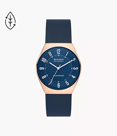 Νέο ρολόι Skagen-Grenen-Solar-Powered-Ocean-Blue-Leather-Watch