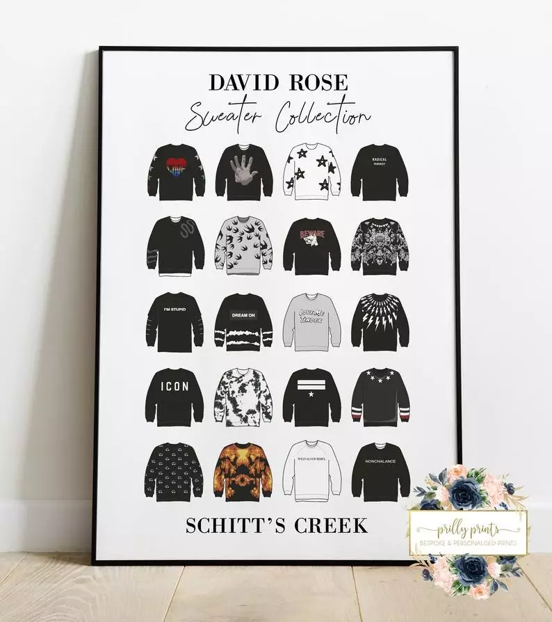 щампа на пуловер на Дейвид Роуз, ръководство за подаръци на Schitt's Creek