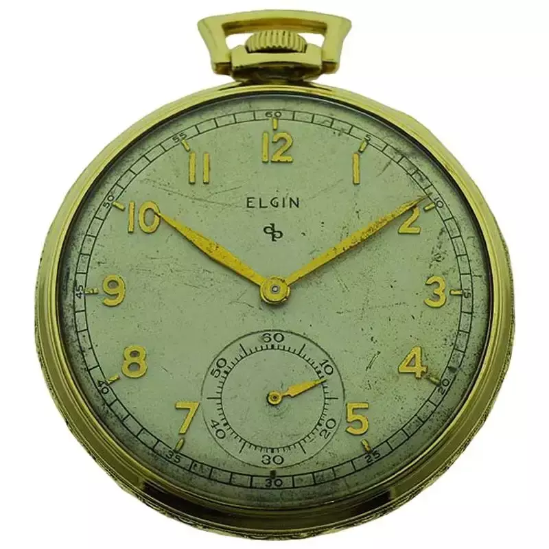 Elgin-Jaalle-Dahab-ka-buuxsan-Farshaxan-Deco-Pocket-Pocket-Watch-oo wata-Asal-Dial-qiyaastii-1940-meeyadii daawashada jeebka ugu Fiican