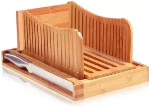 bambusi bread knife ug slicer set nga kahoy